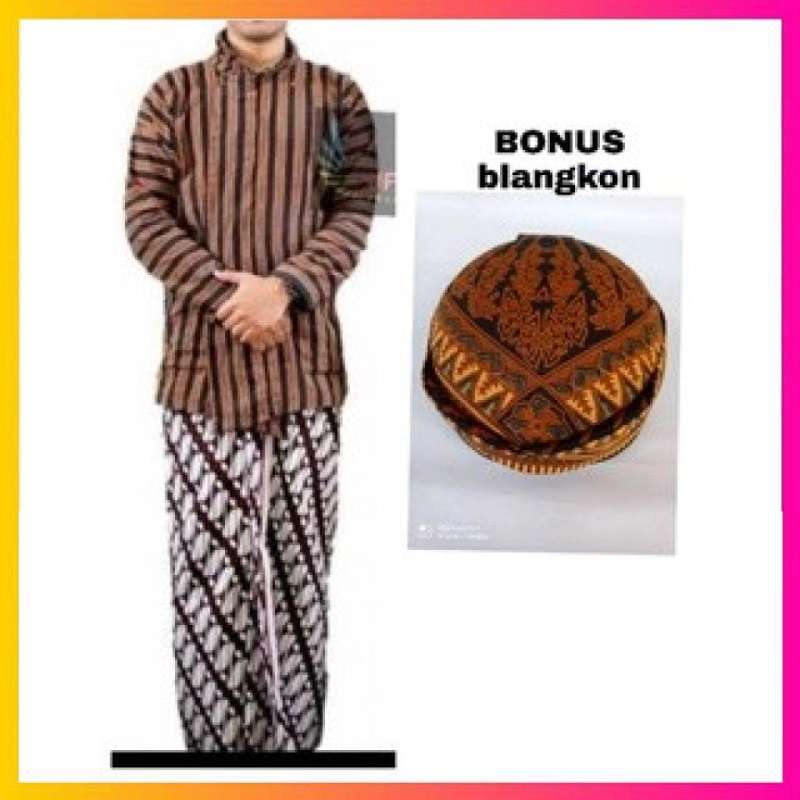 Jual Baju Setelan Surjan Lurik Dewasa + Kain Jarik+blangkon Baju Adat Jawa - S Full Set Di ...