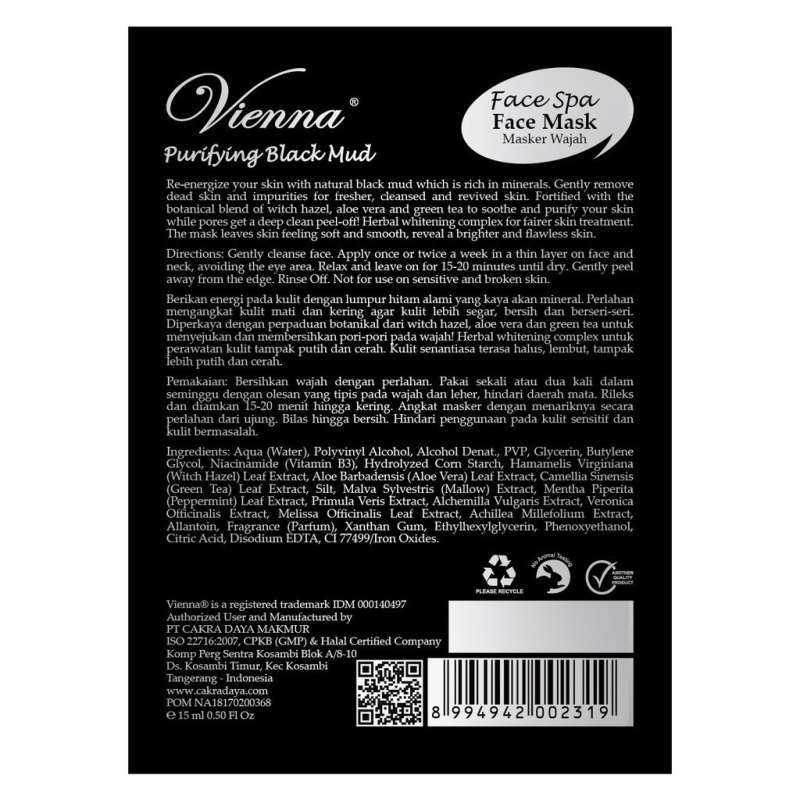 Jual Vienna Face Mask Peel Off Purifying Black Mud 15ml Di Seller Noona ...