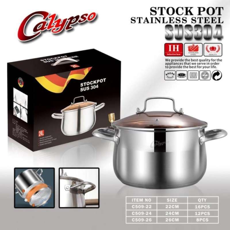 Promo Panci Stock Pot Calypso Stainless Sus 304 Panci 26 24cm Glass Lid ...