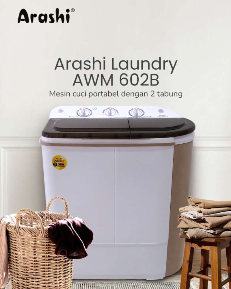 Promo Arashi Mesin Cuci Mini 2 Tabung 6 Kg Awm-602b Laundry Awm602b ...