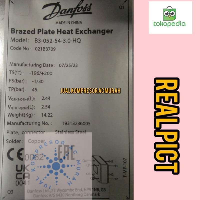 Promo Brazed Plate Heat Exchanger Danfoss B3 - 052 - 54 - 3.0-hq / Bphe 15pk Diskon 23% Di ...