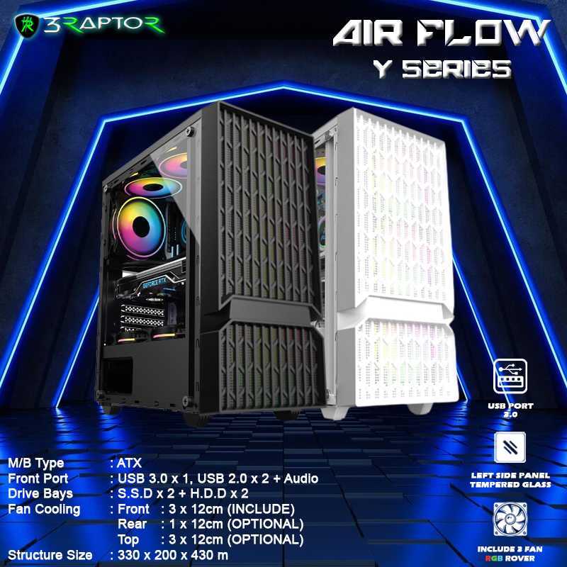 Promo Casing Gaming/pc/office Atx Raptor Air Flow Y Free 3 Fan Rgb ...