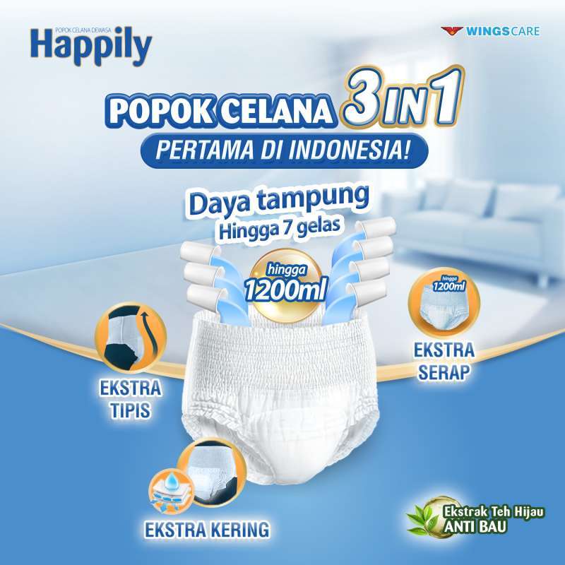 Promo Happily Popok Celana Dewasa 3in1 L8 Pads Diskon 19% Di Seller ...