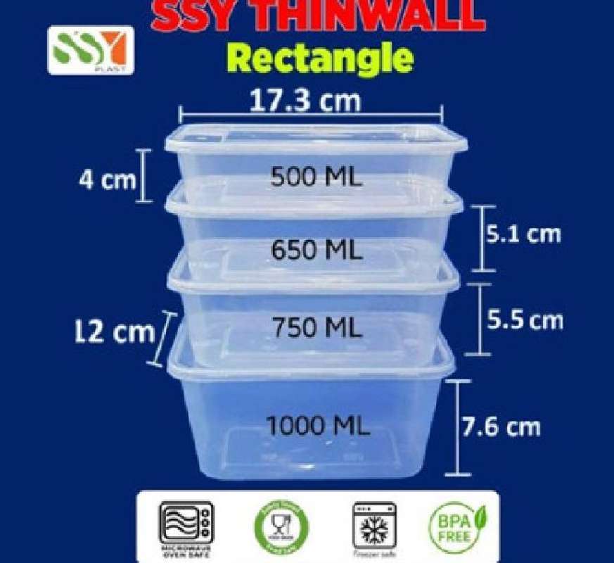 Jual 25 Pcs Thinwall Rectangle 750 Ml Kotak Makan Plastik Thin Wall Di