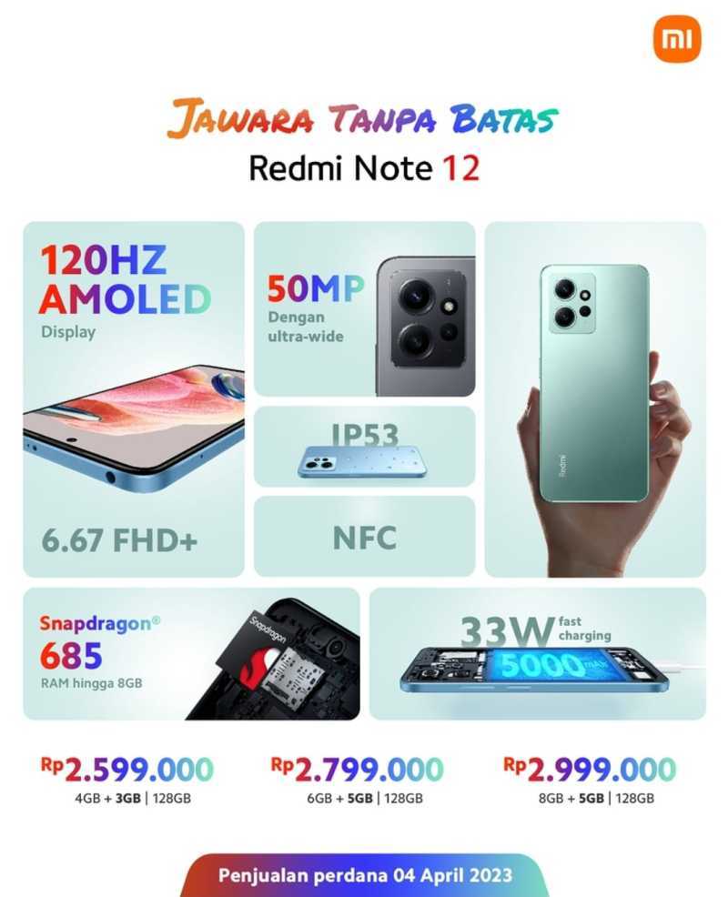 Promo Xiaomi Redmi Note 12 4gb + 3gb / 128 Gb - Garansi Resmi - Ice ...