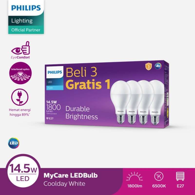Promo Philips Multipack Ledbulb 14.5-120W E27 6500K 230V Putih Diskon ...