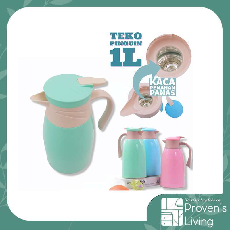 Jual TEKO 1000ML TERMOS AIR PANAS BAHAN KACA LUAR PLASTIK WATER JUG 1 ...