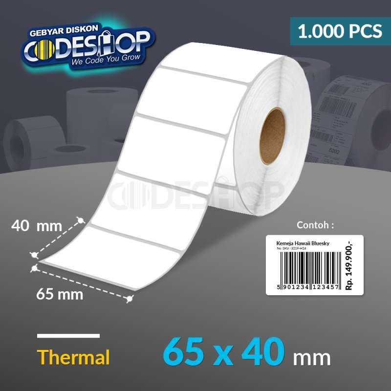 Jual Codeshop Label Thermal 65 x 40 mm 1 Line Stiker Printer Barcode Core 1 Inch Isi 1000 Pcs di ...