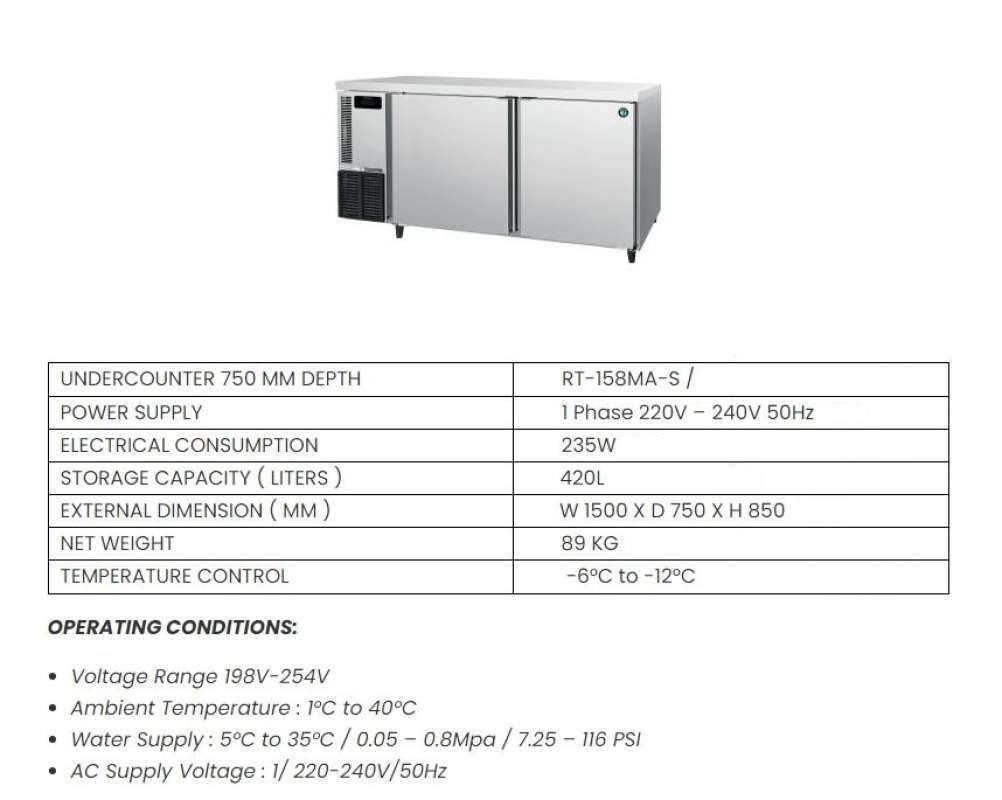 Jual Hoshizaki Rt-158ma-s Undercounter Chiller 2 Pintu Lebar 75 Cm ...