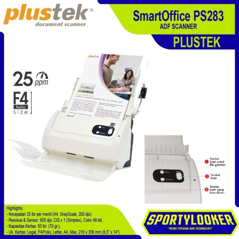 Promo Scanner Plustek SmartOffice PS283 ADF | F4 | 25 ppm Diskon 23% di ...