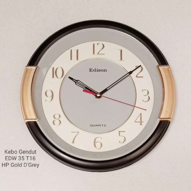 Promo Jam Dinding Edison 30 cm Body Warna Abu List Gold - EDW 35-T16 ...