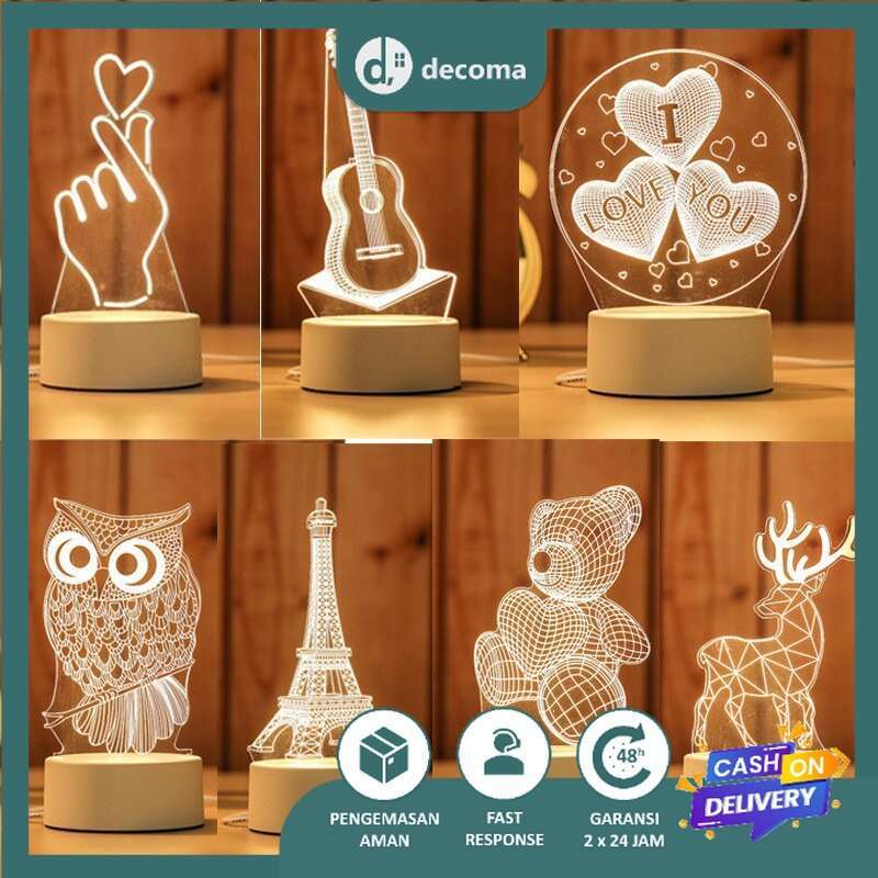 Jual Lampu Tidur Hias Led 3D Kaca Transparan Karakter Aesthetic Unik ...