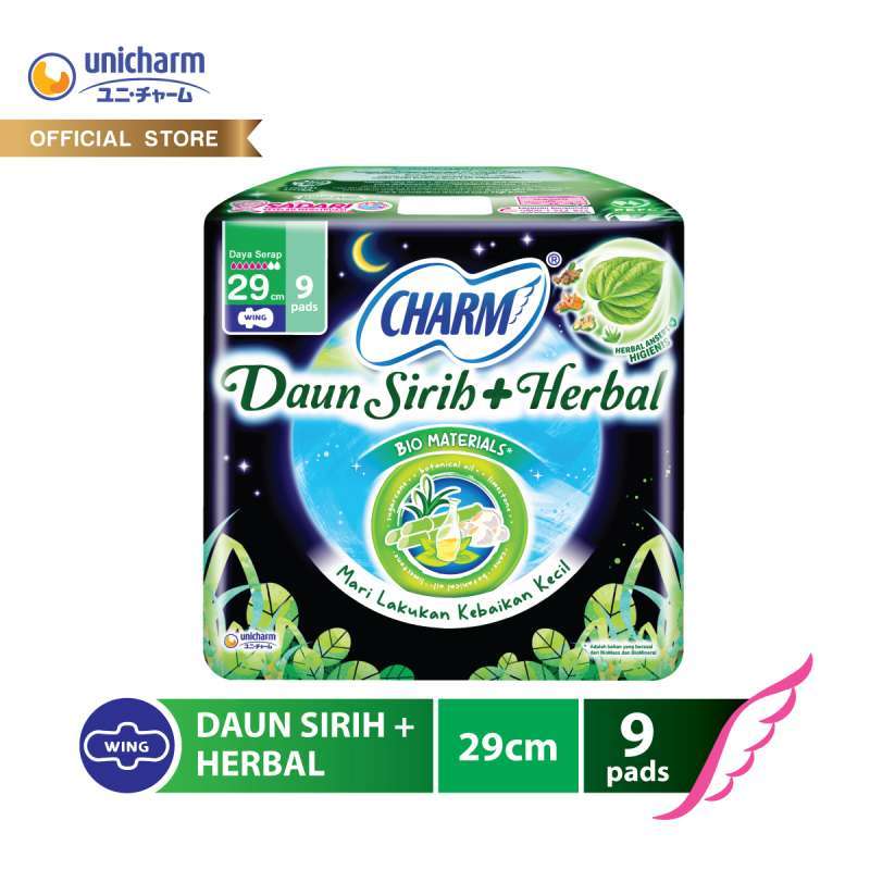 Jual Charm Night Herbal Ansept+ Biomaterial Wing Pembalut Wanita 29 cm ...