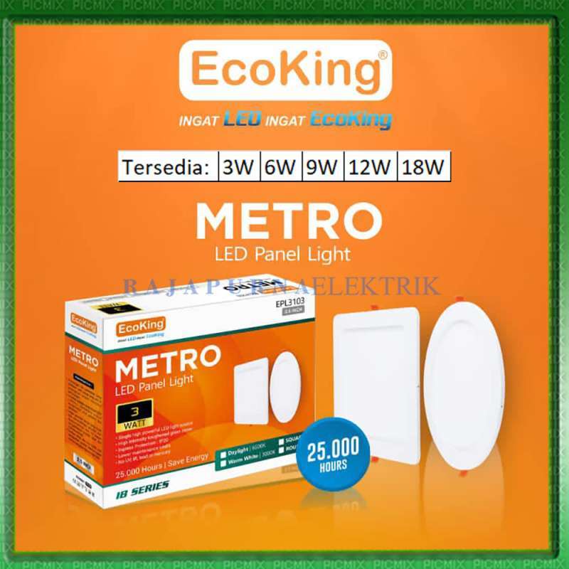 Promo Ecoking Led Panel Downlight Ib 3w 6w 9w 12W 18w Bulat Kotak Metro ...