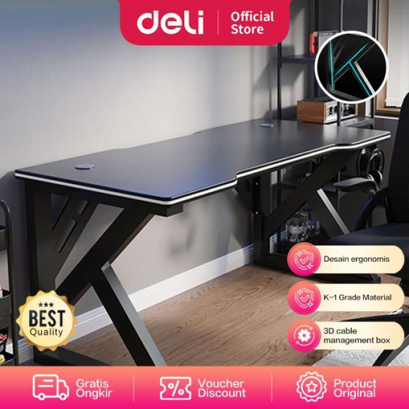 Jual Deli Meja Gaming / Meja Komputer / Gaming Table Hitam Box Kabel ...