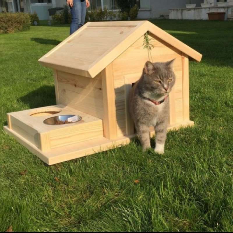Promo RUMAH KUCING MINIMALIS DARI KAYU DIMENSI 70x50x50 +TEMPAT MAKAN ...