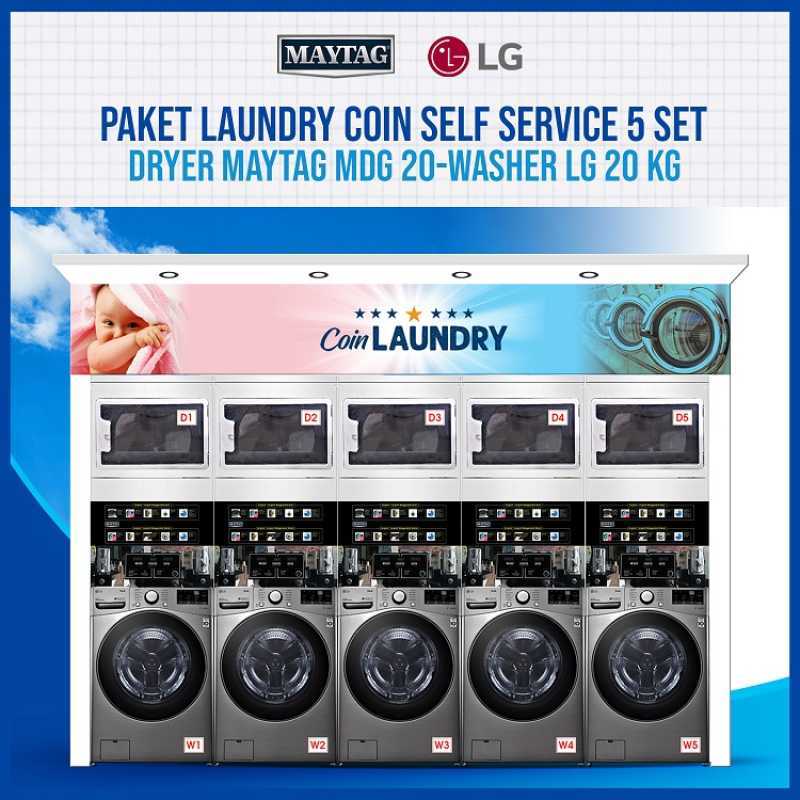 Jual Mesin Laundry Coin 5 Set Washer Lg 20 Kg & Dryer Maytag 15 Kg ...