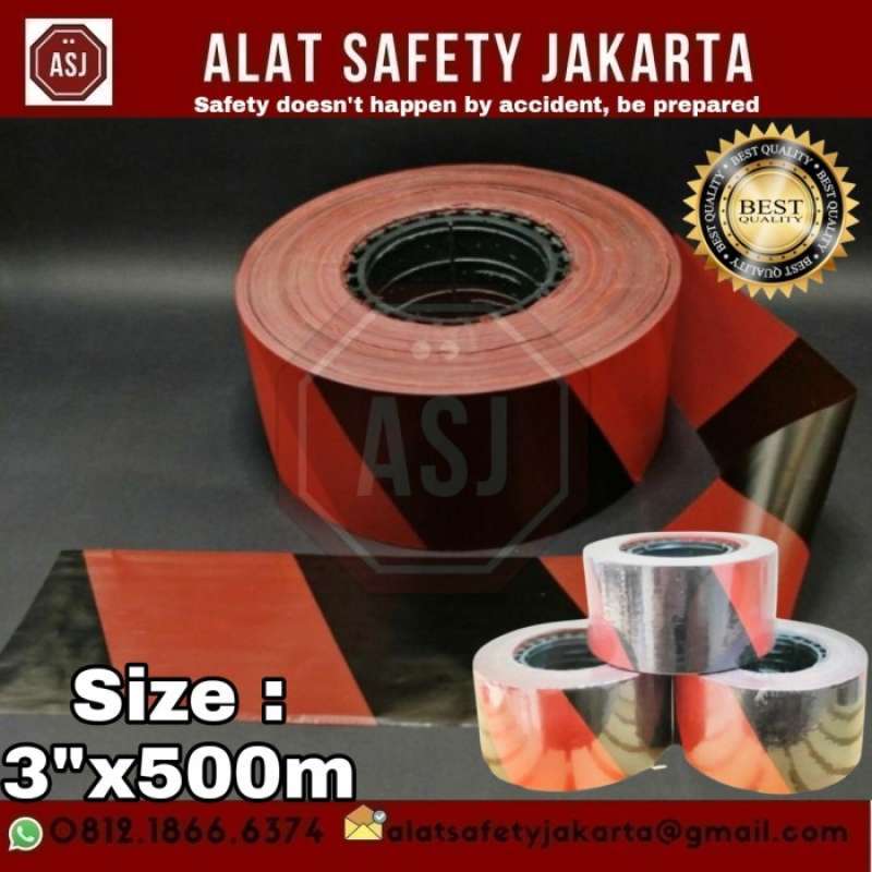 Promo safety line garis proyek police line 3x 500m warna merah hitam ...