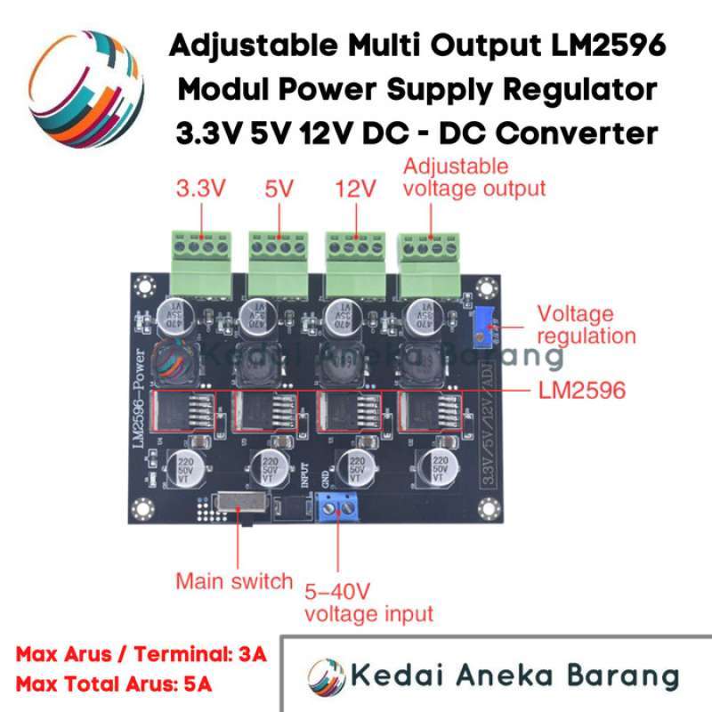 Promo Modul Multi Power Supply Regulator DC Converter LM2596 3.3V 5V ...