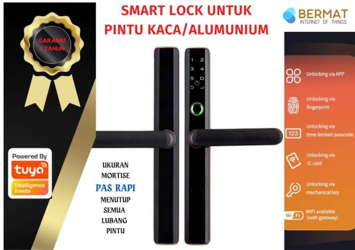 Promo BERMAT SMART DOOR LOCK FINGER PRINT WIFI TUYA PINTU KACA ...