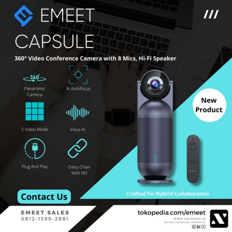 Jual Emeet Meeting Capsule 360° Video Conference Camera (8 Mics ...