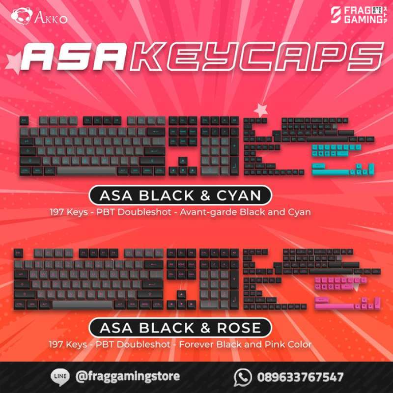 Jual Akko Black & Cyan ASA Profile 197 Keycaps Set PBT Doubleshot di ...