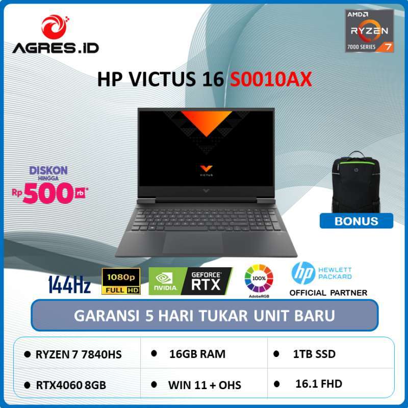 Promo HP VICTUS 16 S0010AX - RYZEN 7 7840HS 16GB 1TB RTX4060 8GB WIN11 ...