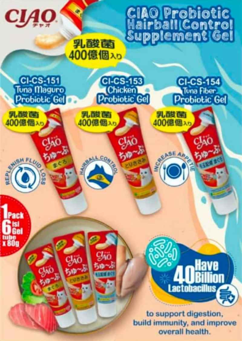 Promo Snack Kucing Probiotic Dan Hairball Gel Merek Ciao CS-01 Tuna 80g Diskon 33% di Seller ...