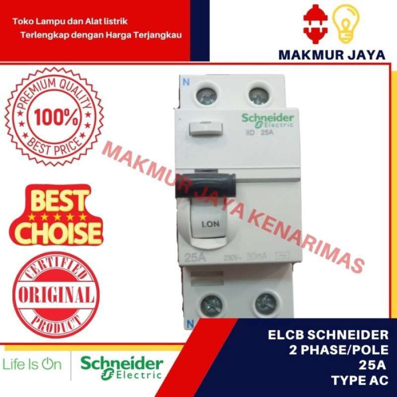 Promo Elcb/rccb Schneider 2 Phase 2 Pole 30ma 25a Type Ac/elcb Schneider 25a Diskon 23% Di ...