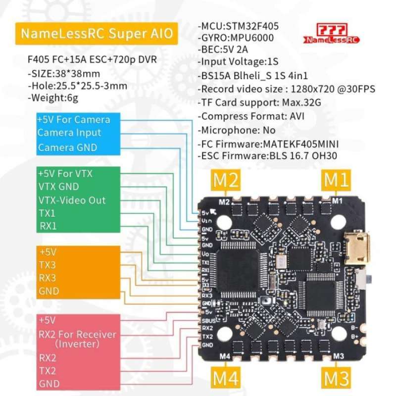 Promo NameLessRC Super AIO FC ESC DVR F4 4in1 15A 1s Whoop Flight Controller Diskon 23% di ...