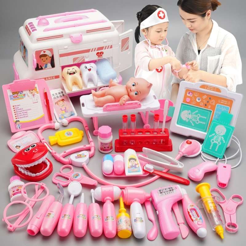 Jual dr65 mainan dokter dokteran set super lengkap 65 pcs ambulance ...