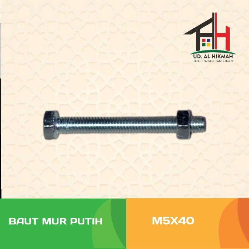 Jual PAKET 10 SET BAUT MUR HEX PUTIH M5 X 40 M5X40 KUNCI 8 MM di Seller ...