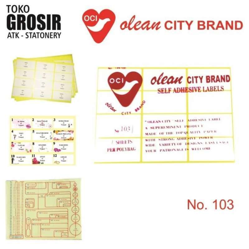 Jual Kertas Stiker Label OCI (OLEAN CITY) 10 Sheet di Seller Grosir ATK ...