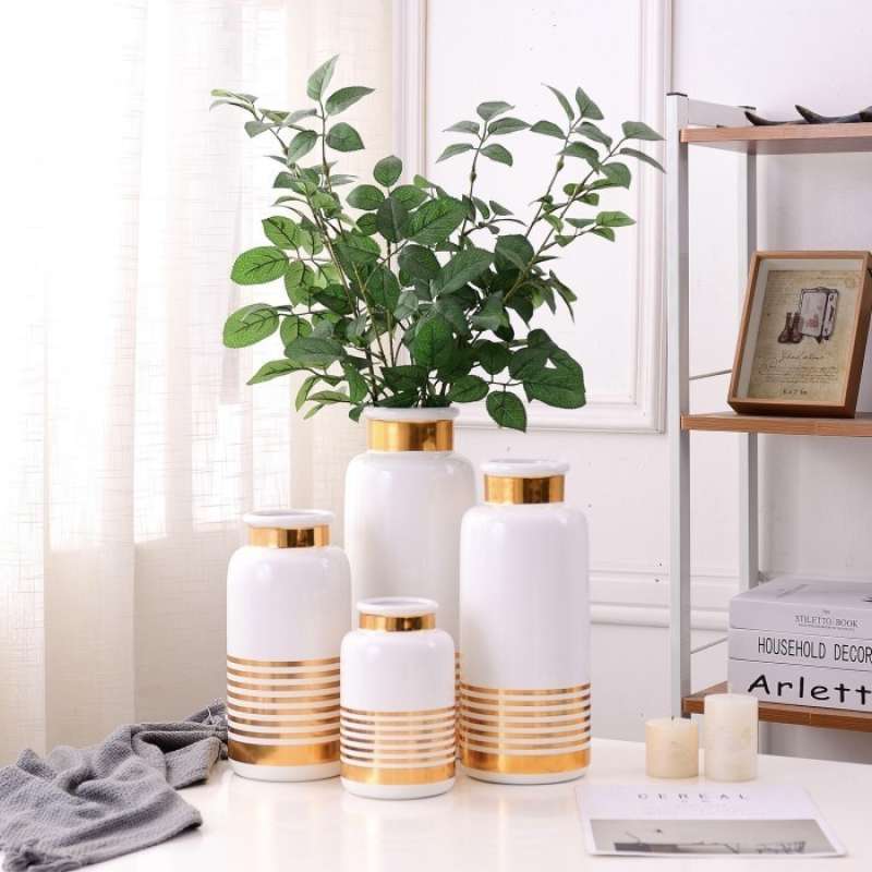 Jual el Vase / vas bunga keramik cantik hitam putih gold emas di Seller ...