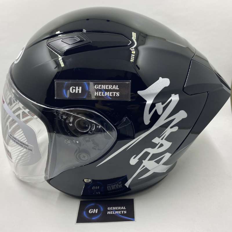 Jual HELM NHK R1 MAX MOTIF KANJI BLACK SILVER DOUBLE VISOR HALF FACE ...