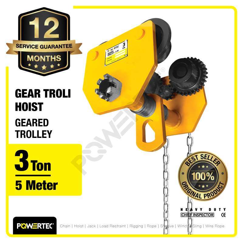 Jual POWERTEC Geared Trolley / Gear Troli Hoist 3 Ton x 5 Meter di ...