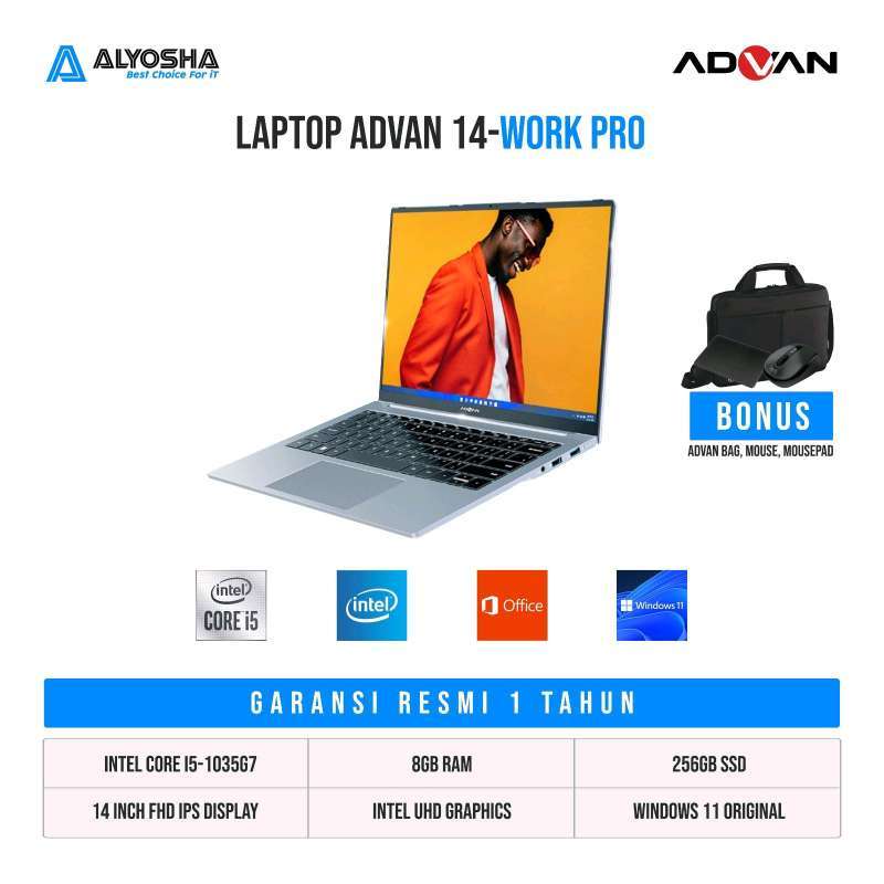 Promo ADVAN Laptop Workpro Core i5-1035G7 8GB 256GB SSD 14'' FHD W11 ...