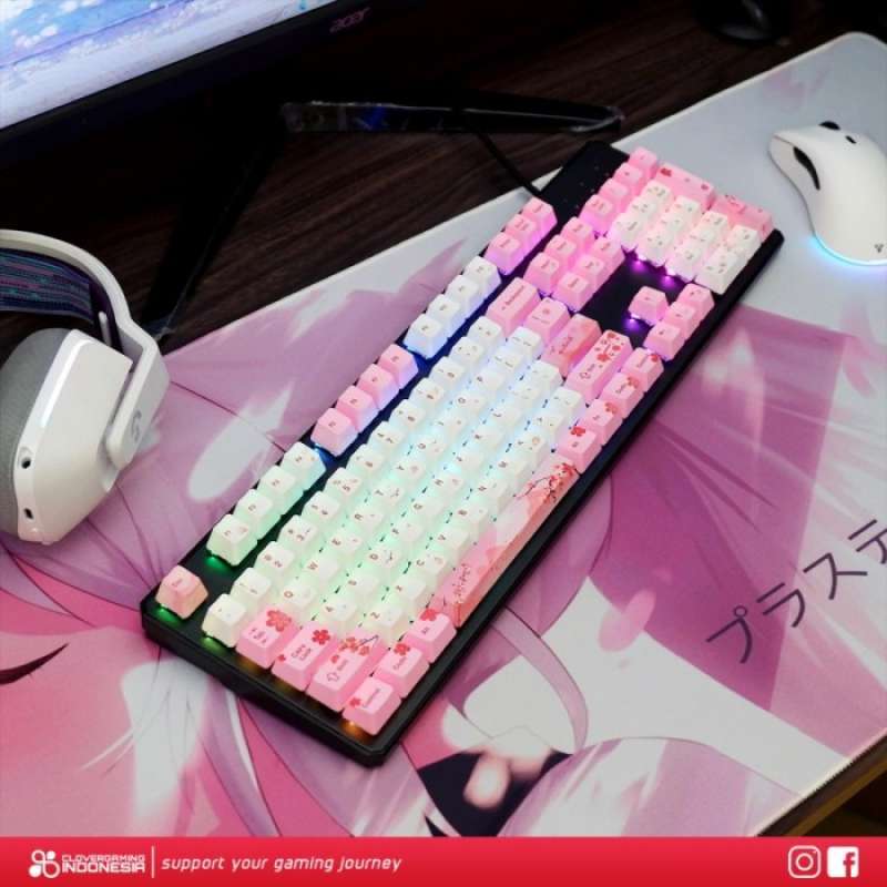 Promo Keycaps Cherry Blossom Sakura PBT Dye Sub - for Mechanical ...