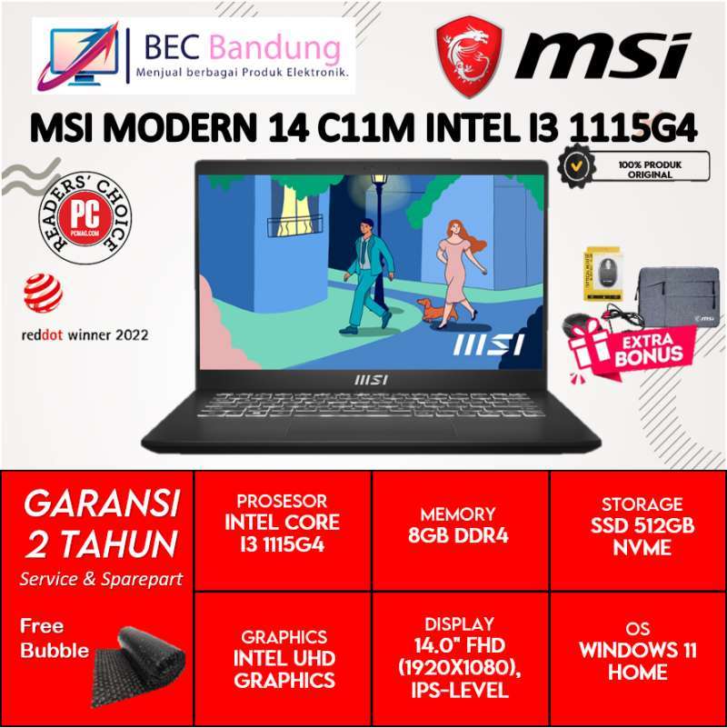 Jual Laptop Msi Modern 14 C11m Intel Core I3 1115g4 Ram 8gb Ssd 512gb ...