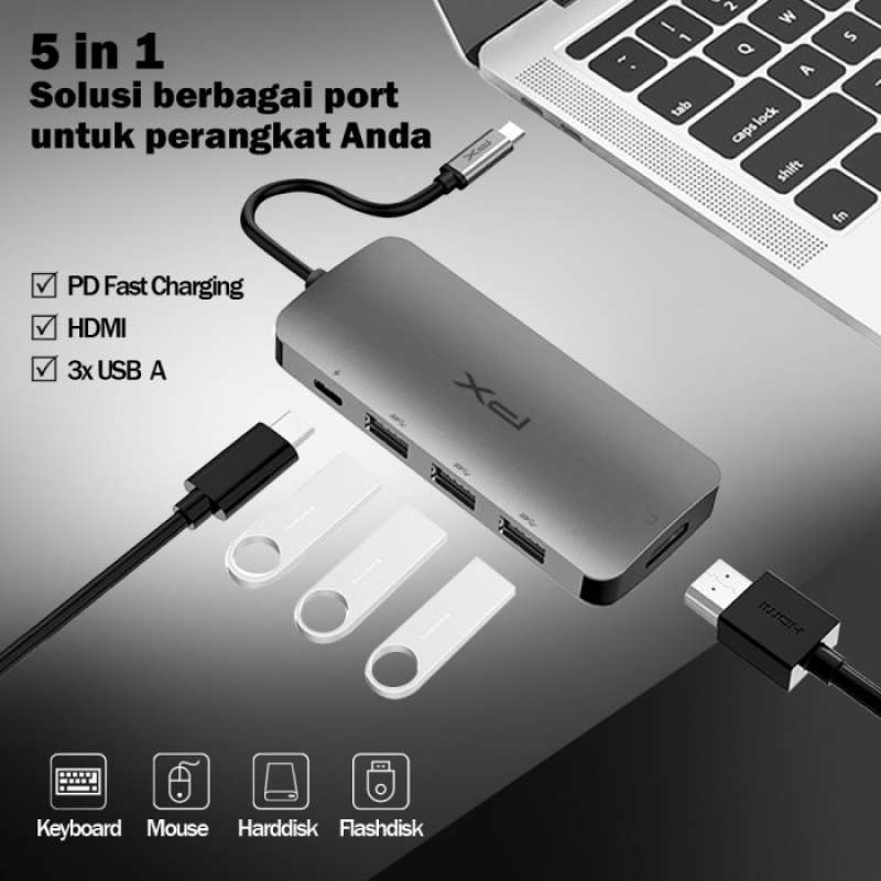 Promo Px Uch-15 Usb Type-C Hub To Hdmi 4K 3Port Usb Type C 3.1 Pd ...