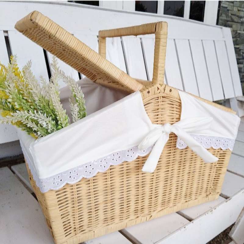 Promo Keranjang rotan piknik jumbo putih natural Diskon 22% di Seller ...