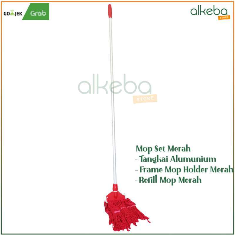 Jual Mop Pel Set Complete Merah / tongkat + frame mop + kain refill mop ...