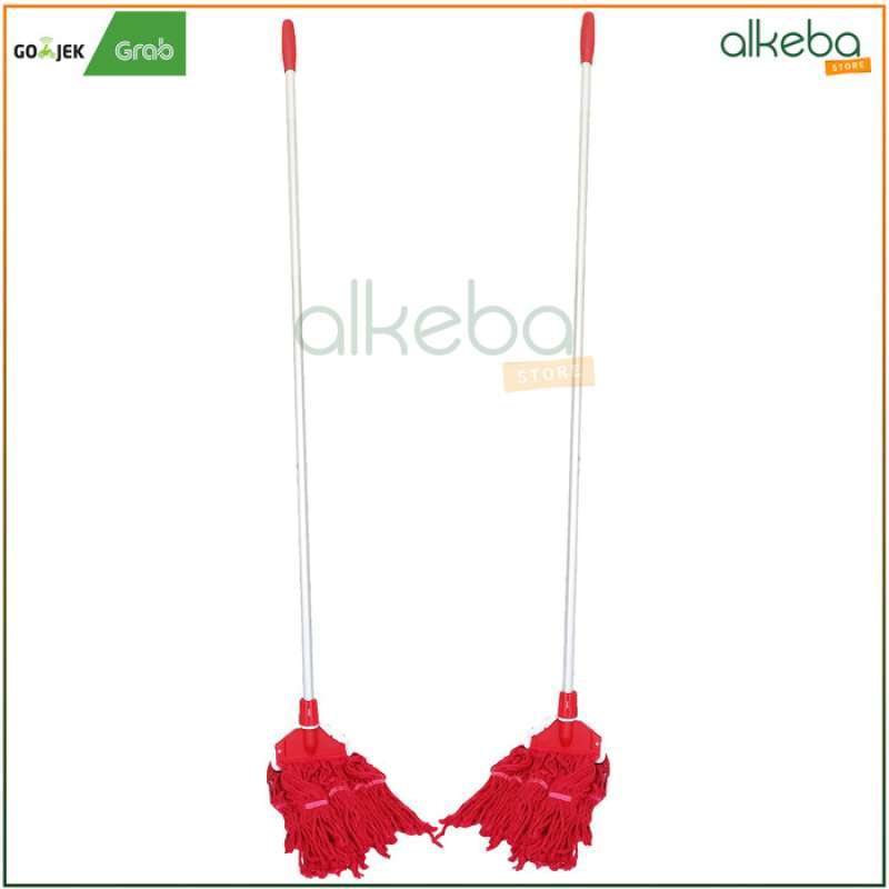 Jual Mop Pel Set Complete Merah / tongkat + frame mop + kain refill mop ...