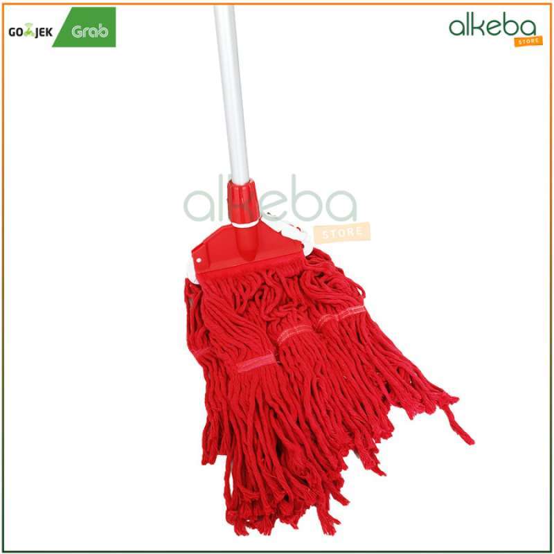 Jual Mop Pel Set Complete Merah / tongkat + frame mop + kain refill mop ...