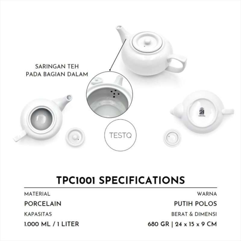 Jual Teko Poci Porselen Chinese Tea Bulat Putih Polos Sni 1 Liter 1000 ...