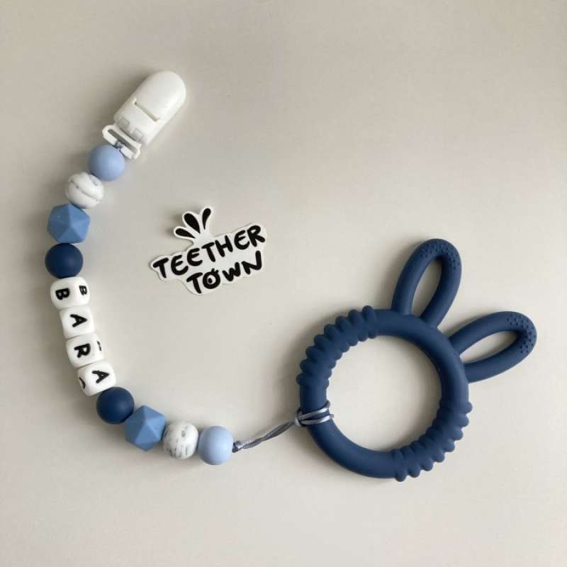 Promo TEETHER CLIP CUSTOM NAMA BAYI - Bunny - Blueberry, 1 huruf ...