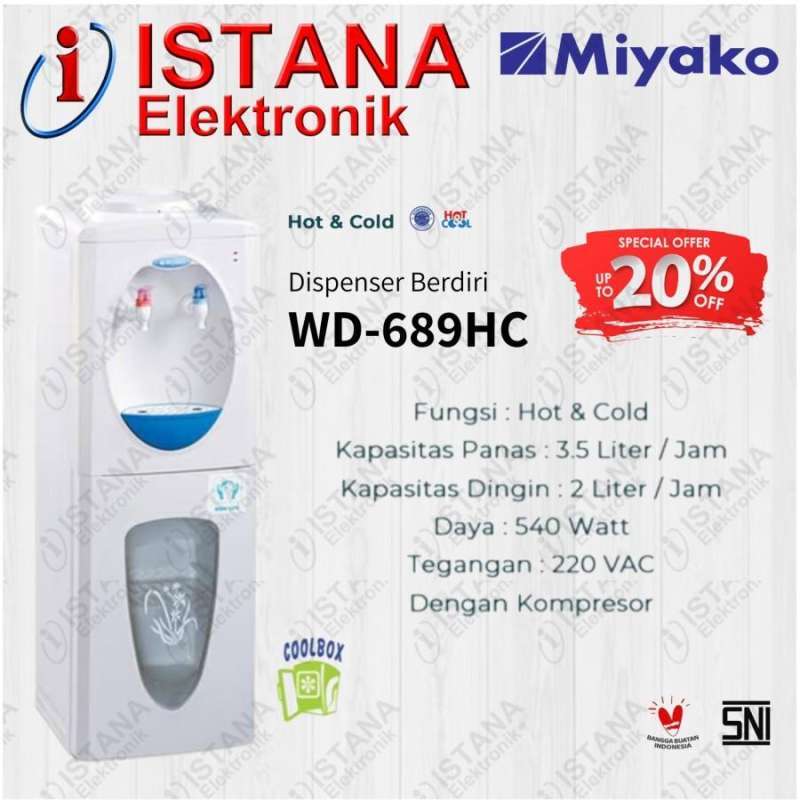 Jual Miyako Dispenser Air Berdiri Galon Atas Kompresor Hot & Cold Wd-689hc Di Seller Istana ...