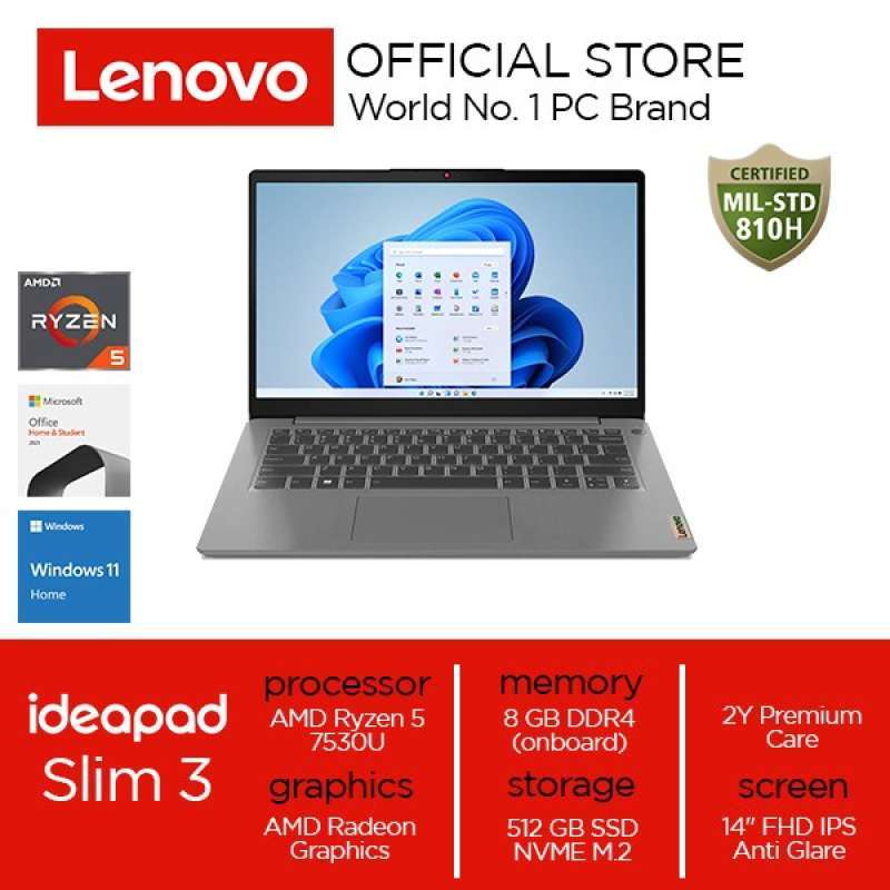 Jual Lenovo IdeaPad Slim 3 14ABR8 Ryzen 5 7530U 8GB 512GB W11 OHS Di Seller FLIXX ID Official