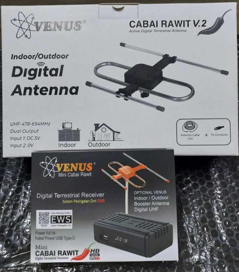 Jual SET TOP BOX DVBT2 Paket Receiver TV VENUS Cabai Rawit + Antena ...