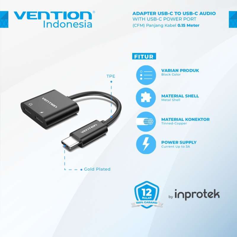 Jual Vention Audio Adapter Usb Type C Male To 2 Usb Type C Female Di ...